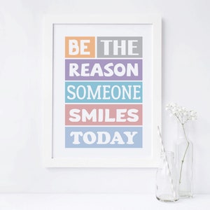 Quote Wall Art | Smile Poster | Pastel Decor | Inspirational Quote ...