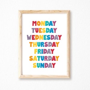Days of the Week Poster | Rainbow Colours Childrens Room Decor ...