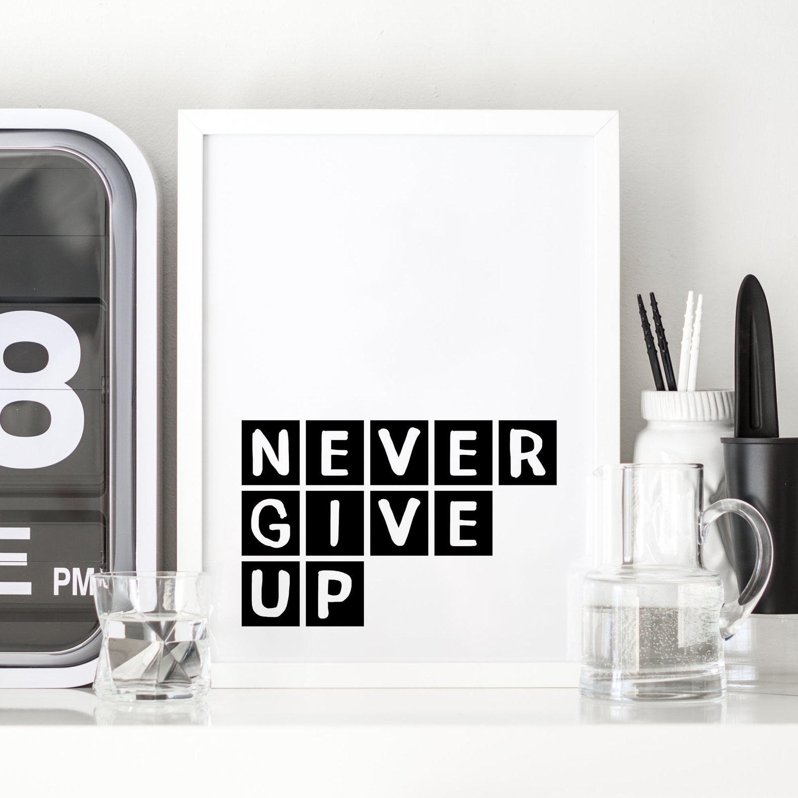 Motivational Poster | Typography Print | Monochrome Print | Never Give ...