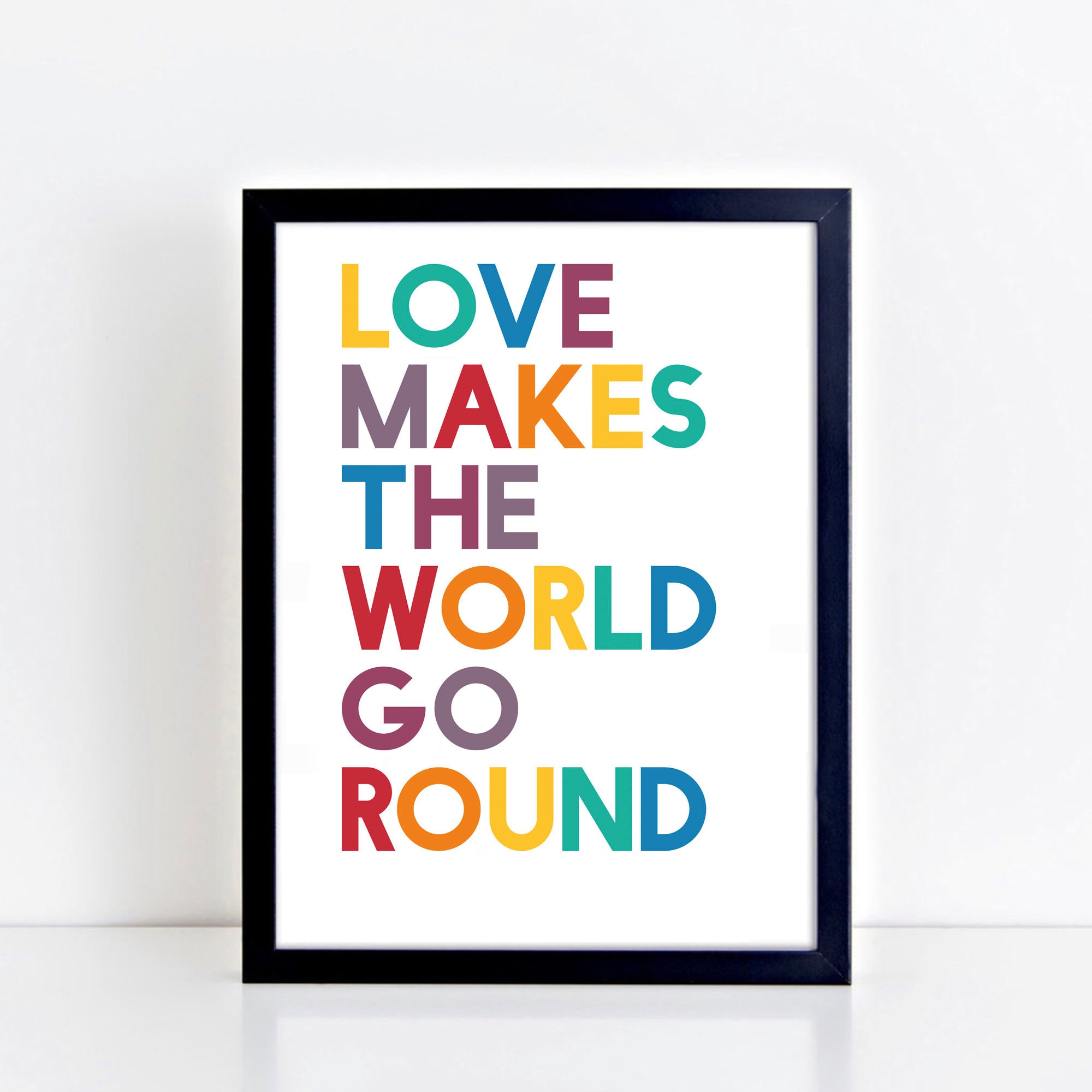 Love Makes the World Go Round Wall Art Rainbow Colours Kids Decor ...
