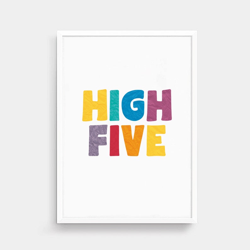 Colourful Print for Kids Room | High Five Text Print | Rainbow Colours ...