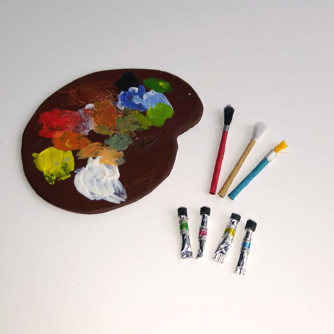 12th Scale Artist's Set With Filled Palette, 3 Brushes and 4 Paint ...