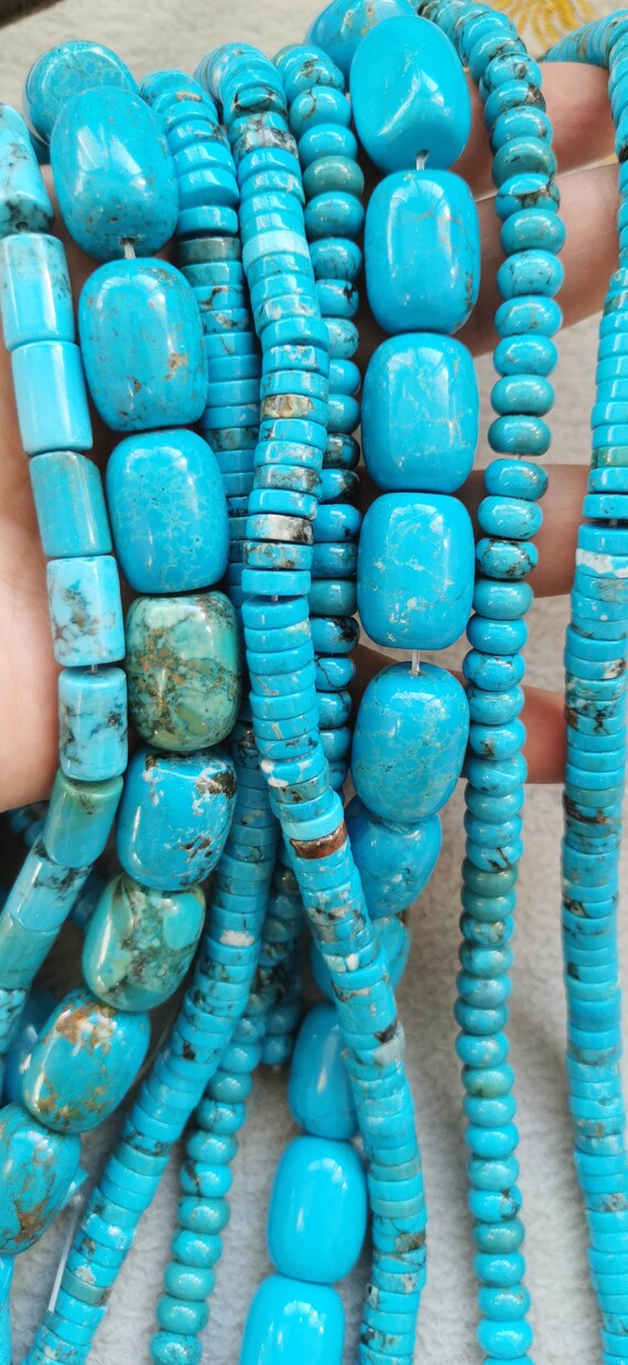 16inch sleeping Blue Turquoise Stone Necklace Rice Drum - Etsy