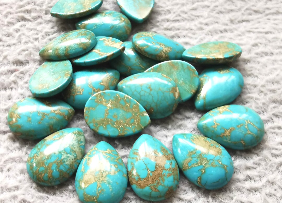 10pcs Bronze Matrix Turquoise Stone Teardrop Drop Cube Cabs Tibetan ...