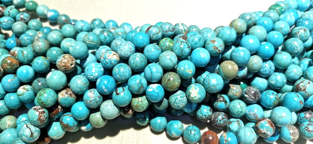 20mm to 4mm marble Matrix Turquoise Gemstone Round Ball 16inch Brass ...