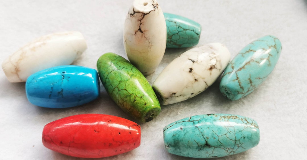 Large 40-30mm Matrix Turquoise Stone Long Rice Barrel Oval Egg - Etsy