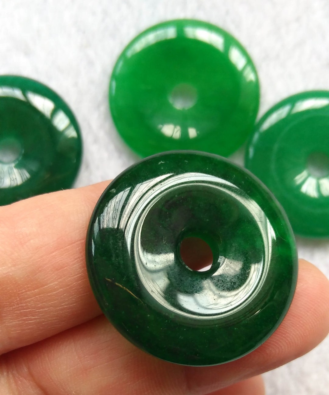 4pcs Vintage Green Jade Stone Pendant Roundele Donut Circle Jewelry ...