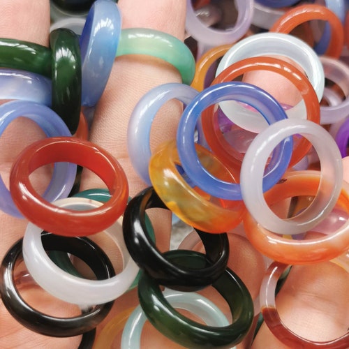 Natural Agate Band Ring Genuine Gemstone Crystal Rings - Etsy