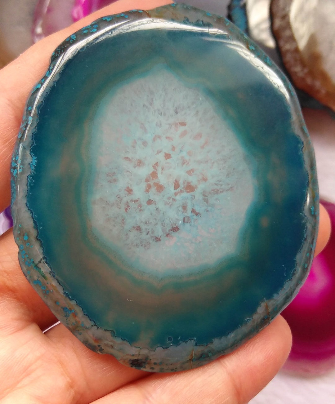 Wholesale Green Blue Agate Slice Slab Gemstone ,place Card Round ...