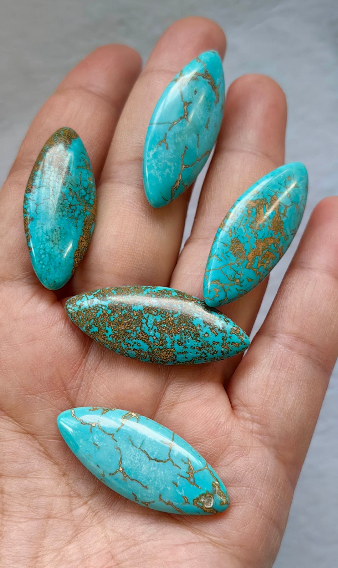6pcs Double Polsihed Marble Blue Turquoise Cabochon 36x16mm Horse Eye ...