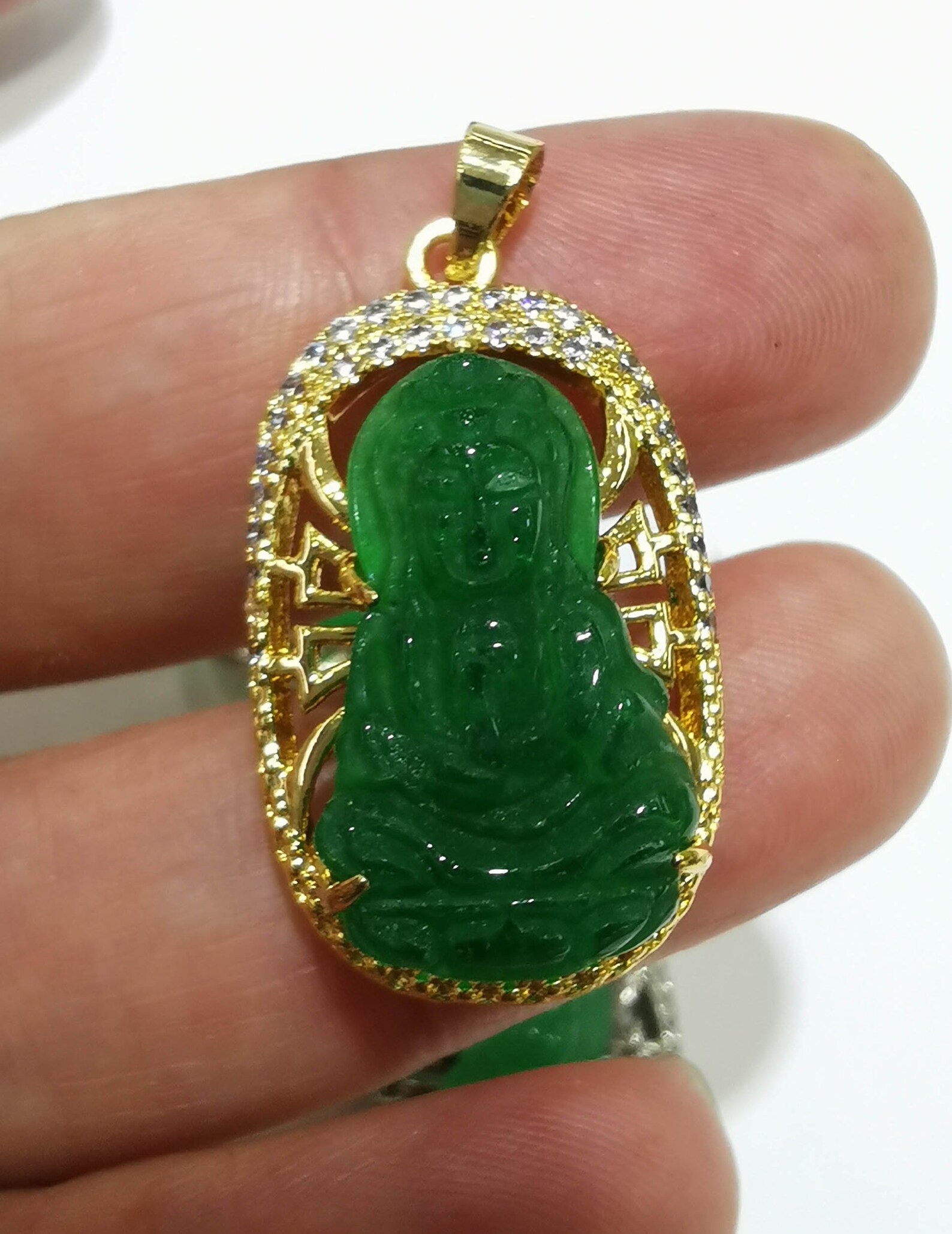 Large Real Green Jade Jadeite Jewelry Thai Buddha Guan Yin 18k | Etsy