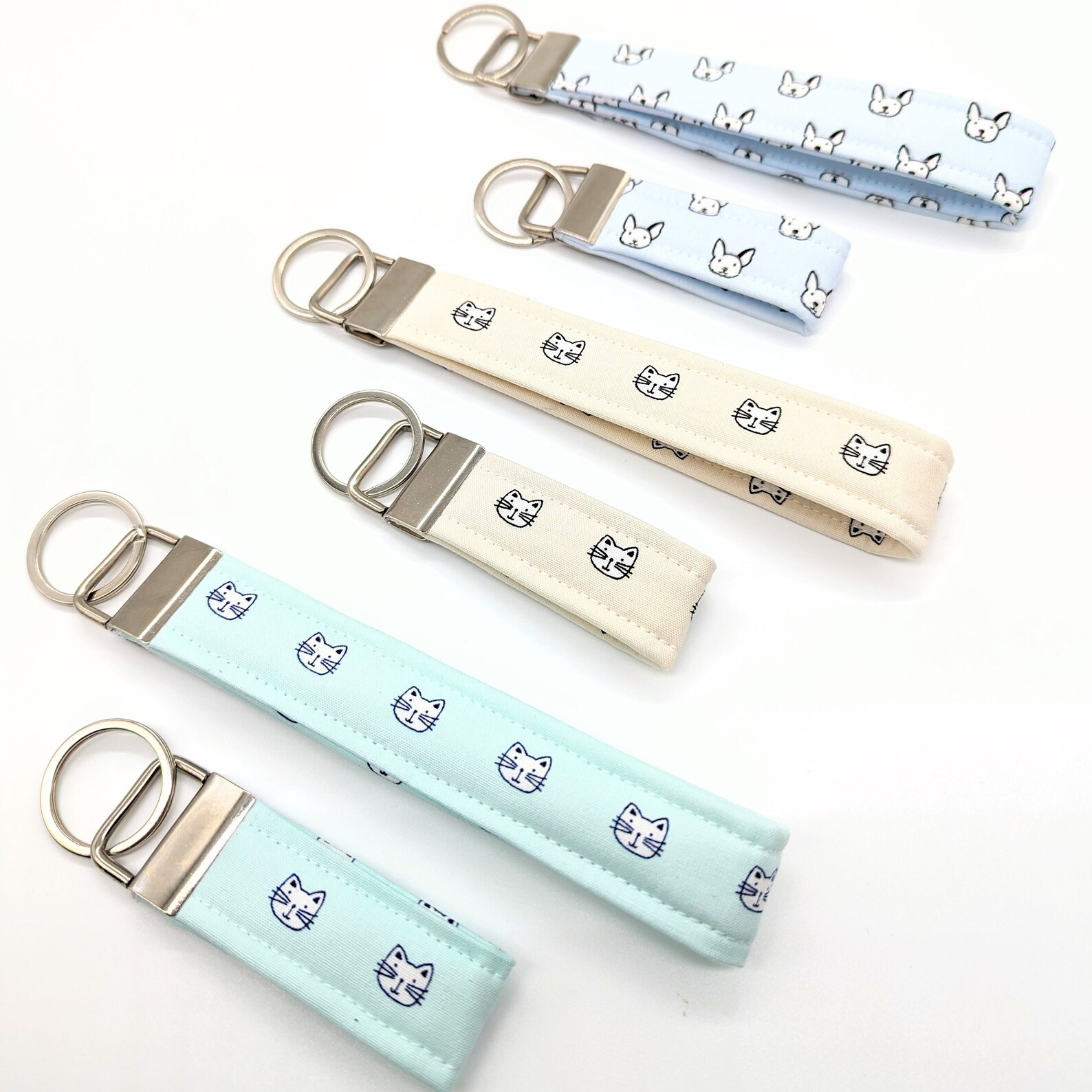 Kawaii Cat & Dog Key Fob, Soft Touch Fabric Wristlet Keychain With ...
