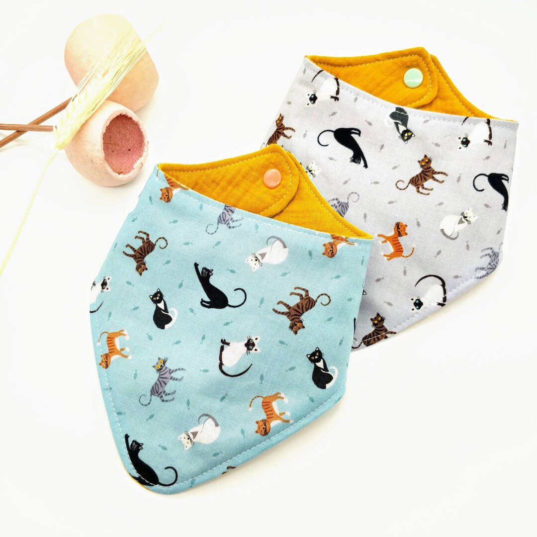 5 Layer Pastel Cat Double Muslin Bib, Cat Bibs, Absorbent Dribble Bibs ...