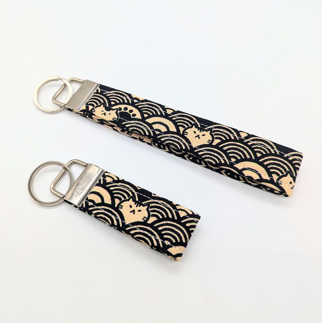 Japanese Wave Cat Key Fob, Soft Touch Fabric Wristlet Keychain With ...