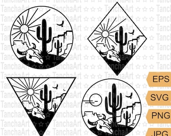 Desert Scene SVG Cut File Cactus Sunset - Etsy