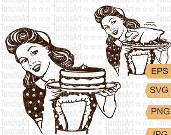 Retro Woman cooks SVG Printable Cut file for Cricut Chef | Etsy