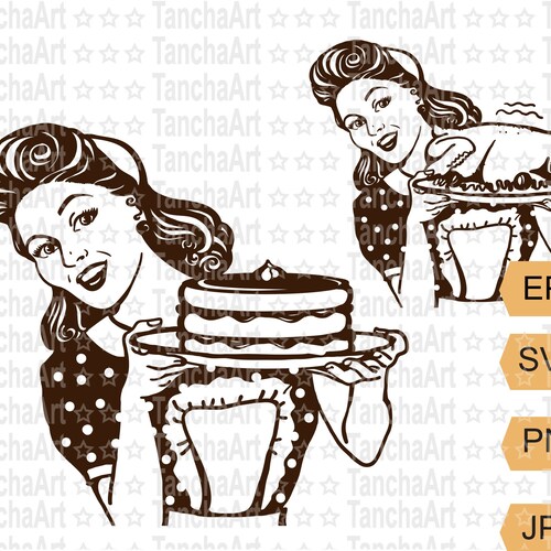 Retro Woman Chef Pin up Woman With Plate Sweet Cake SVG - Etsy