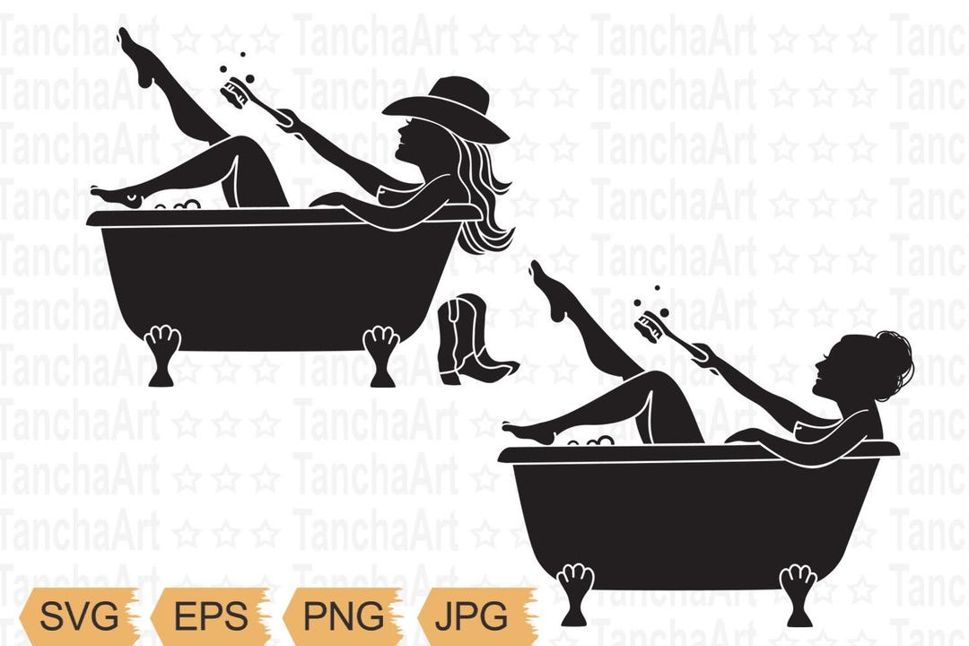 Woman in Bathtub SVG Silhouette Cowgirl in Bathtub SVG PNG Printable ...