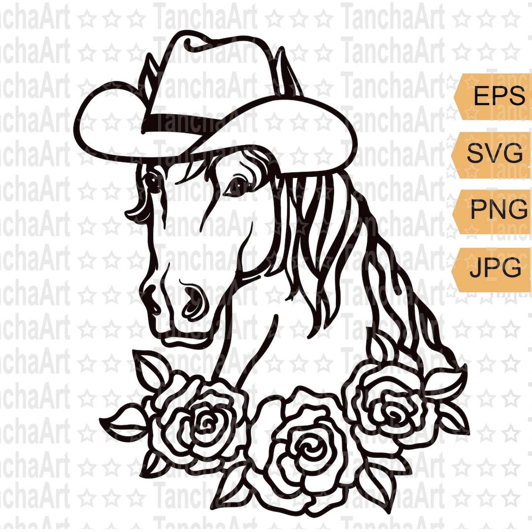 Horse Head Svg, Horse Cowgirl Svg, Horse Cowboy Hat Flowers Decor Svg ...