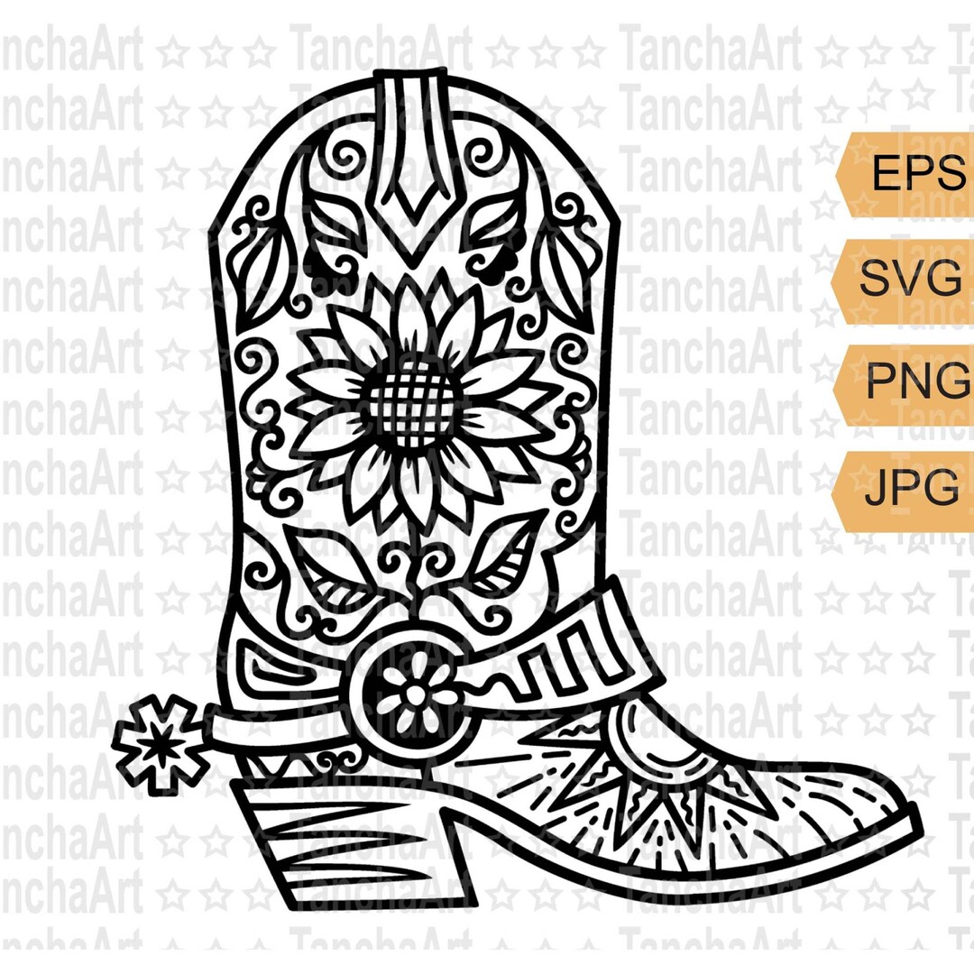 Cowboy Boots SVG Cut File Cowboy Boot Sunflowers SVG, PNG Cowgirl Boots ...