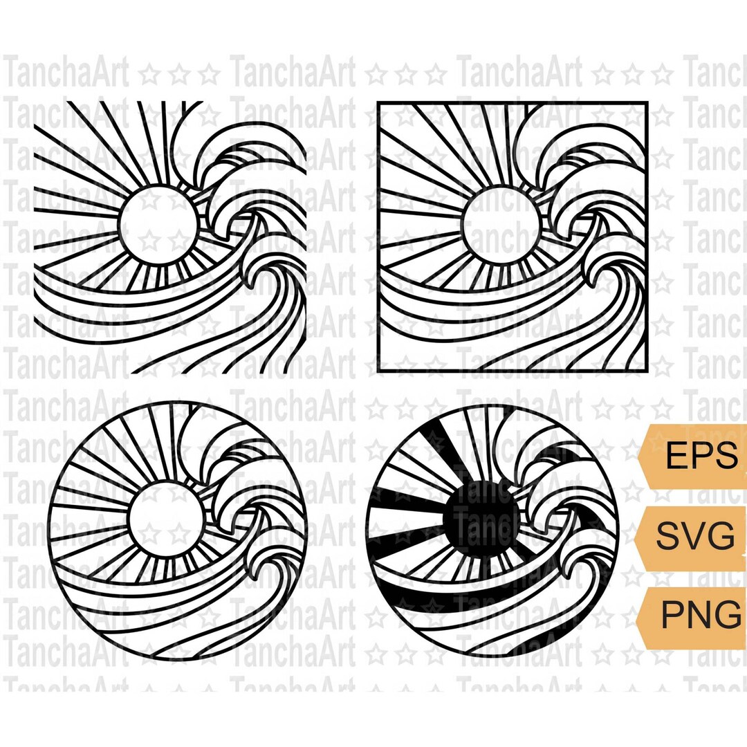 Ocean Waves Svg, Beach Sunset Svg, Circle Label Sea Waves, Tropical ...