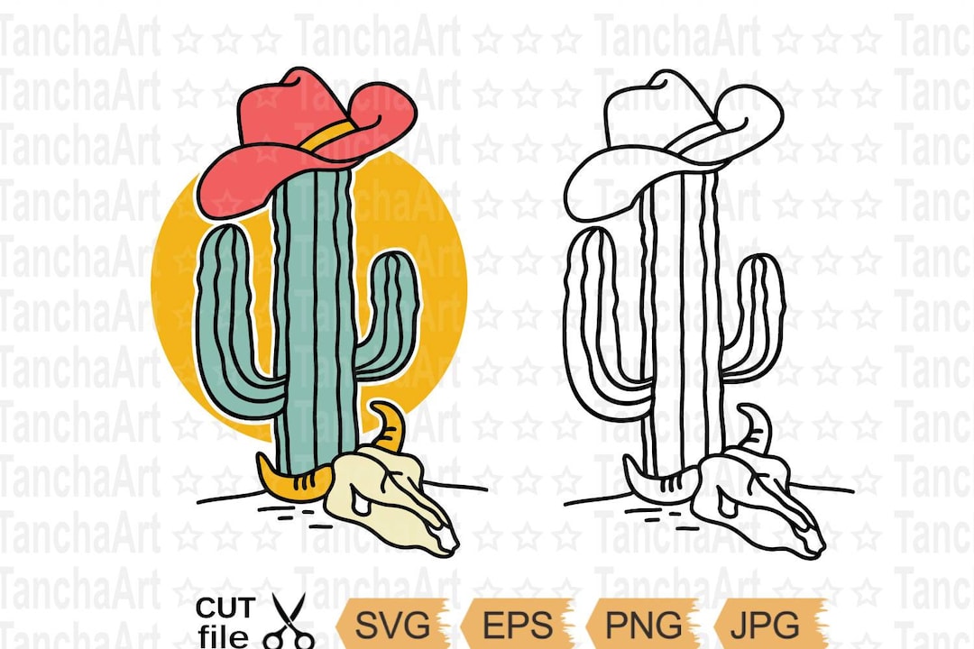 Wild West Cactus Cowboy Hat SVG Printable Cut File Cowboy Hat Cactus ...