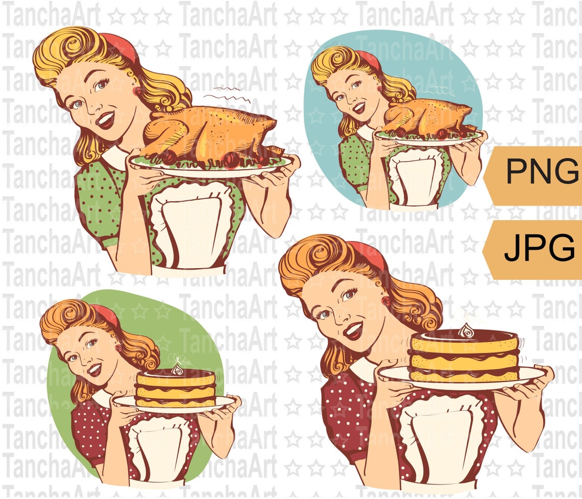 Retro Woman Chef Cooker Pin up Woman Plate Chicken Plate Cake - Etsy