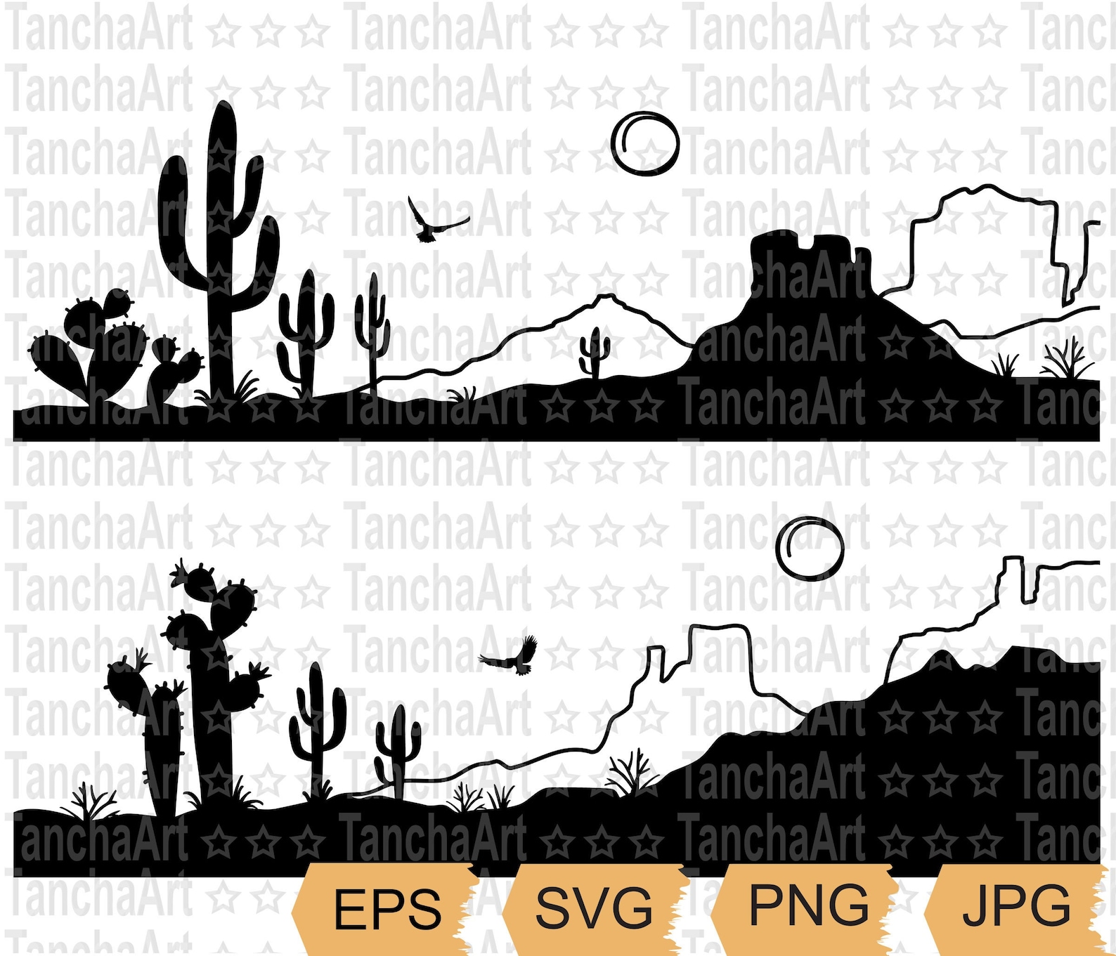 Western Desert Landscape SVG Arizona Desert SVG Cactuses Silhouette SVG ...