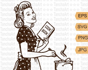 Retro Woman cooks SVG Printable Cut file for Cricut Chef | Etsy