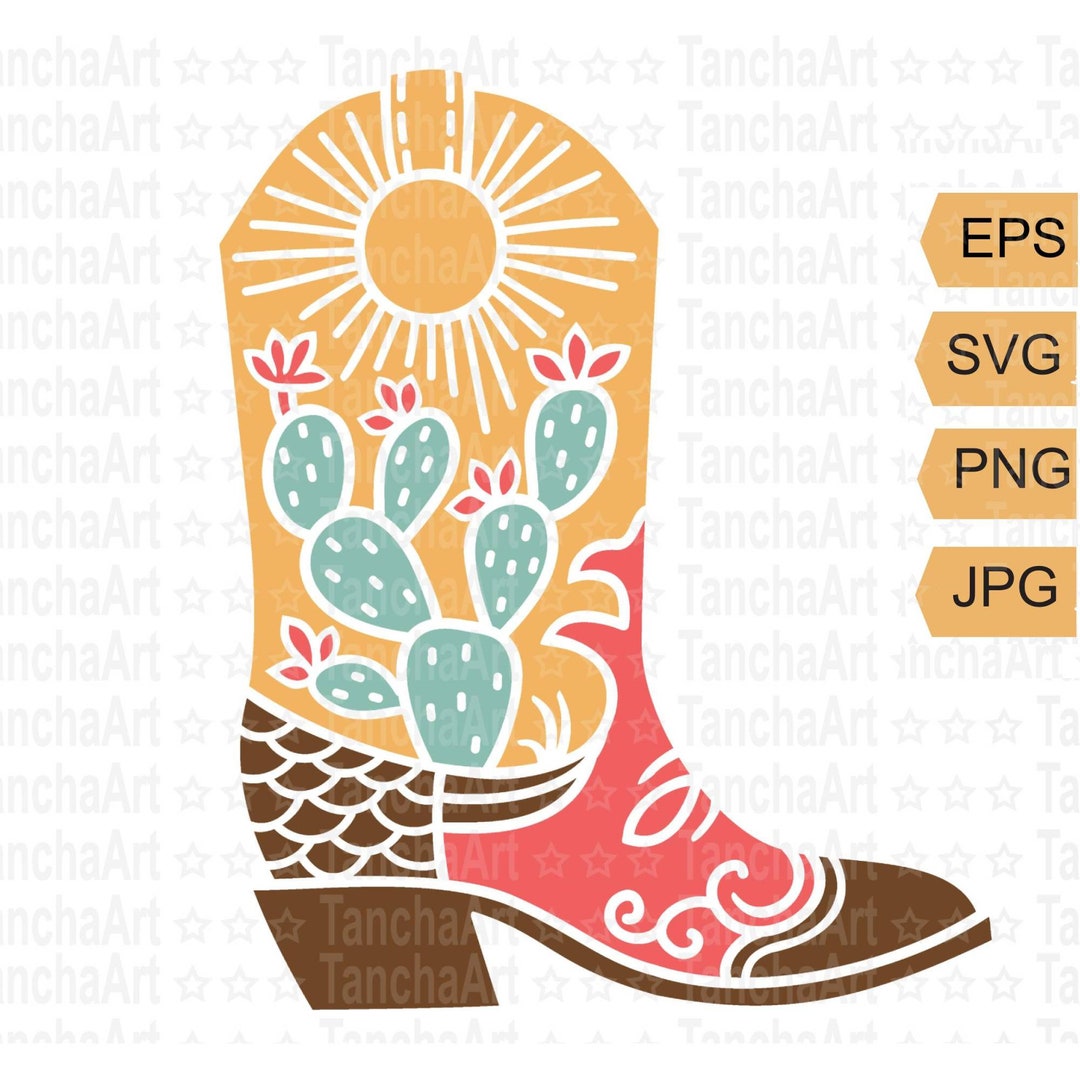 Cowboy Boots Cut File Svg, Png Cactus Printable Digital File, Cowgirl ...
