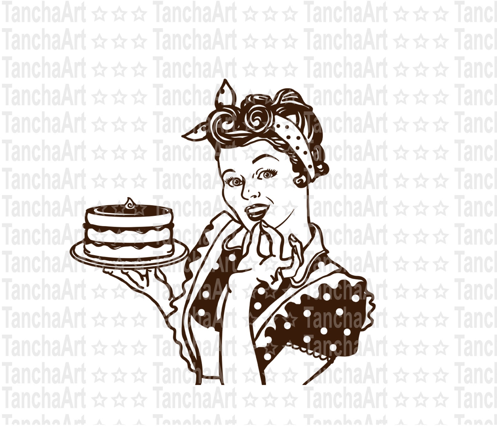 Retro Woman Chef Pin up Woman With Plate Sweet Cake SVG - Etsy
