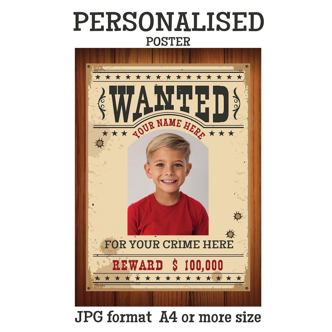 Personalized Wanted Poster JPG, PNG A4 Format 8,5x11 Inch, Custom Order ...