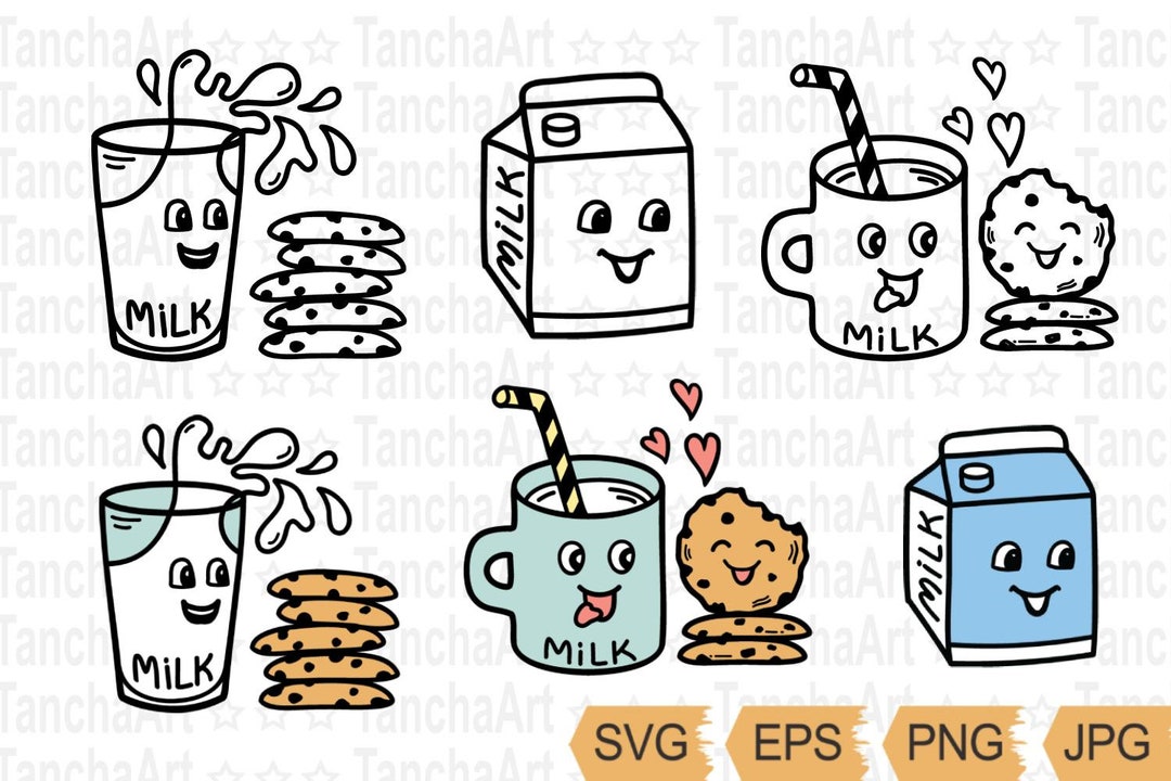 Chocolate Chip Cookie SVG Milk and Cookies Clipart Svg Milk Bottle ...