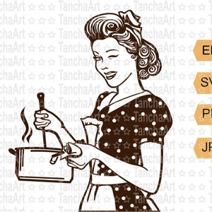 Retro Woman cooks SVG Printable Cut file for Cricut Chef | Etsy