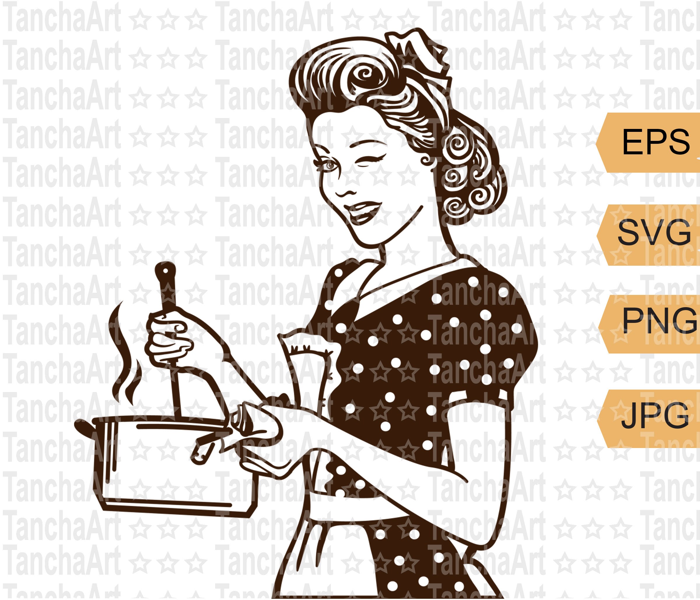 Vintage Woman Cooking Clipart