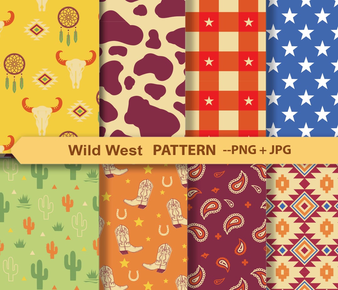 Wild West Digital Paper Set: Cowboy, Aztec, Rustic Patterns (PNG, JPG ...