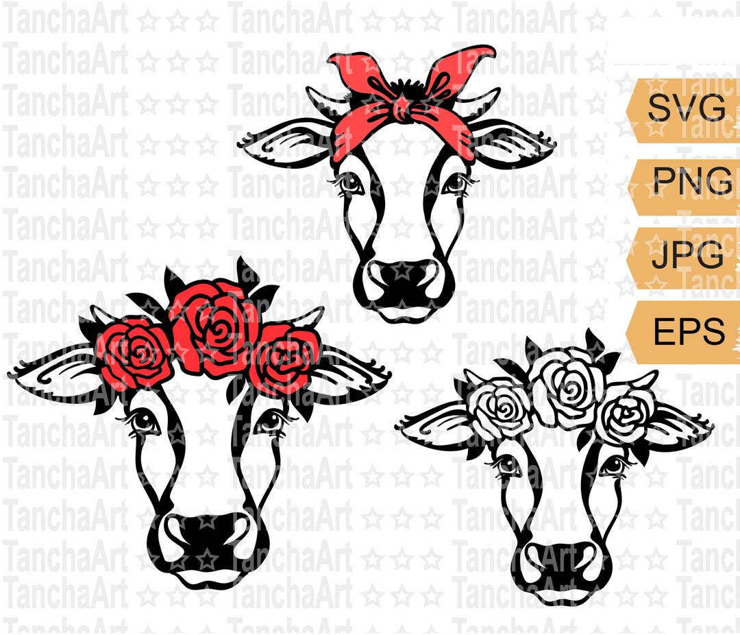Cow Head SVG Cow Bandana SVG Printable Art Country Farm Clipart SVG ...
