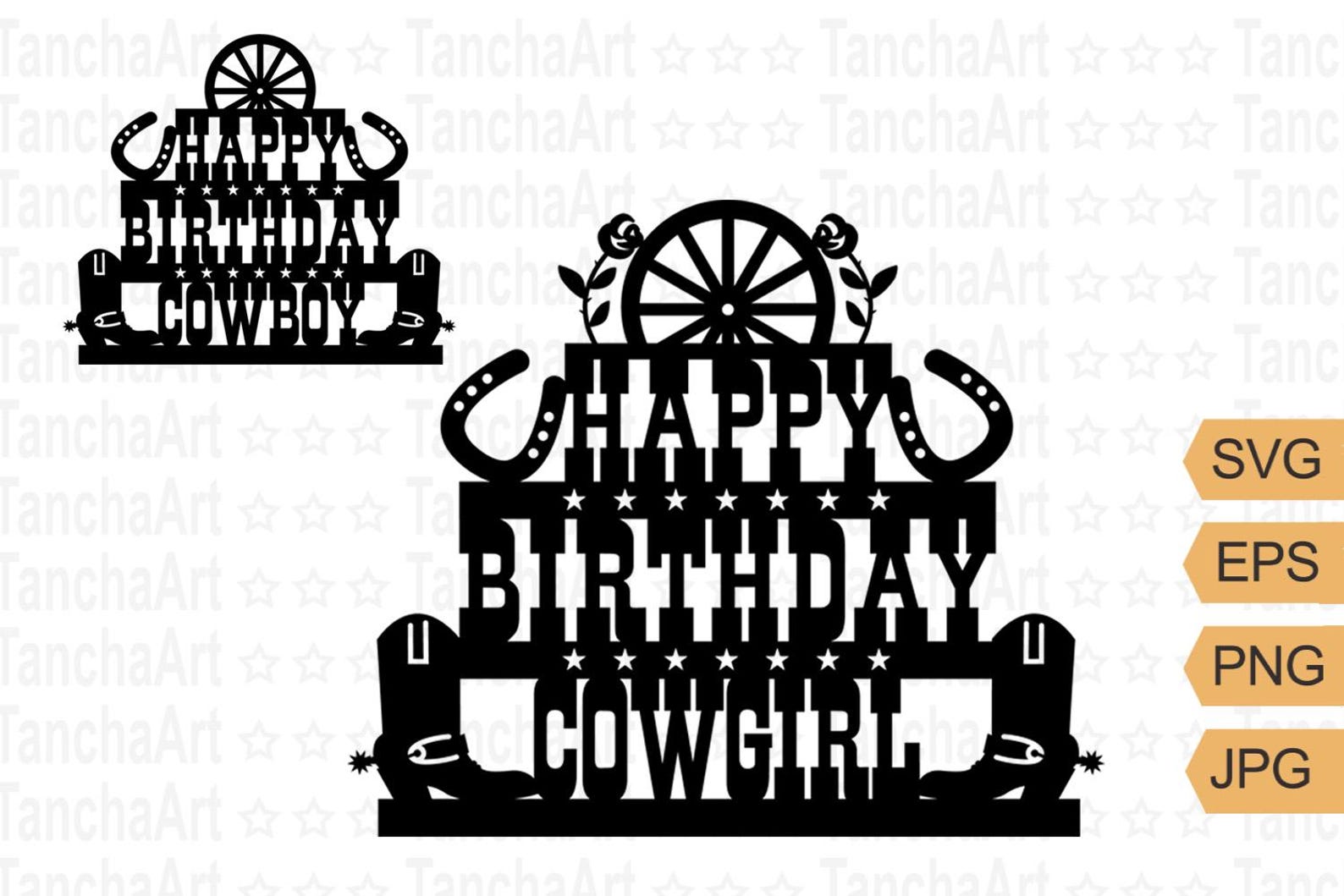 Happy Birthday Cowboy Cake Topper SVG Happy Birthday Cowgirl Cut File ...