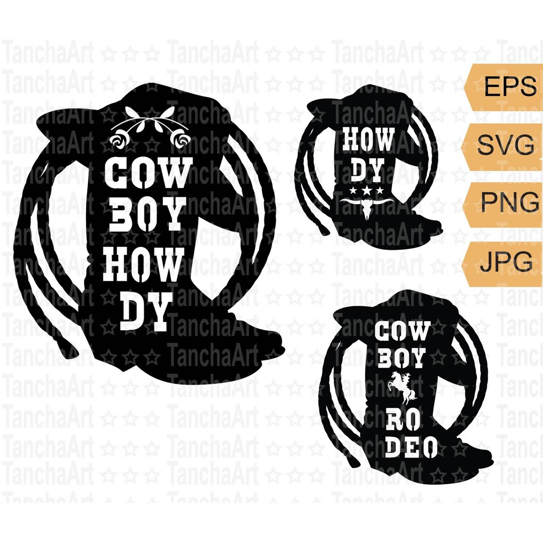 Cowboy Boots & Hat Silhouette SVG Bundle for Cricut Western Rodeo Wild ...