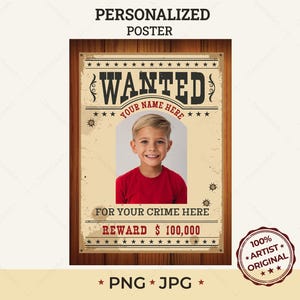 Personalized Wanted Poster JPG PNG A4 Format 8,5x11 Inch / Printable ...