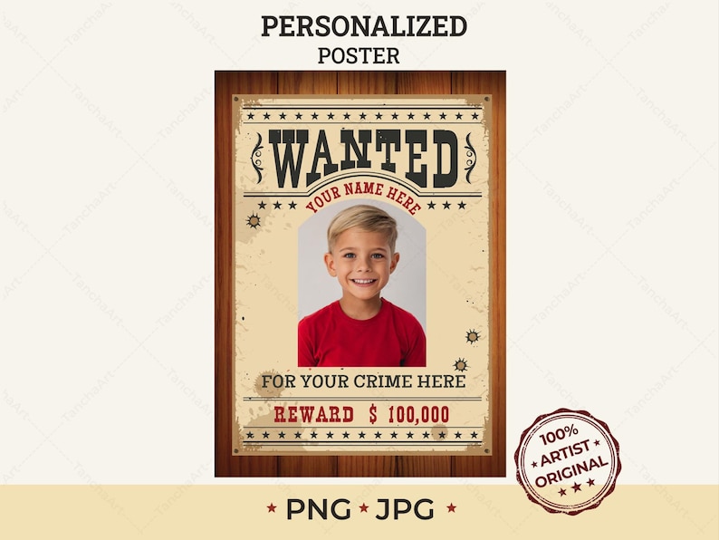 Personalized Wanted Poster JPG PNG A4 Format 8,5x11 Inch / Printable ...