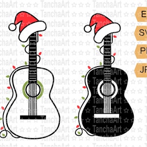 Christmas Music Guitar SVG Guitar Santa Hat Cut File Printable Digital ...