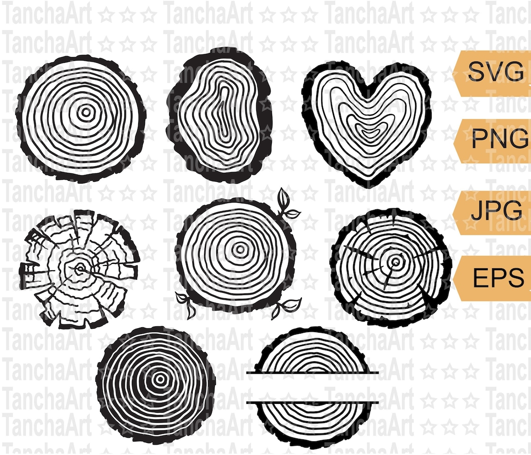 Tree Rings SVG Cutting Files for Cricut Bundle Clip Art Wood Texture ...