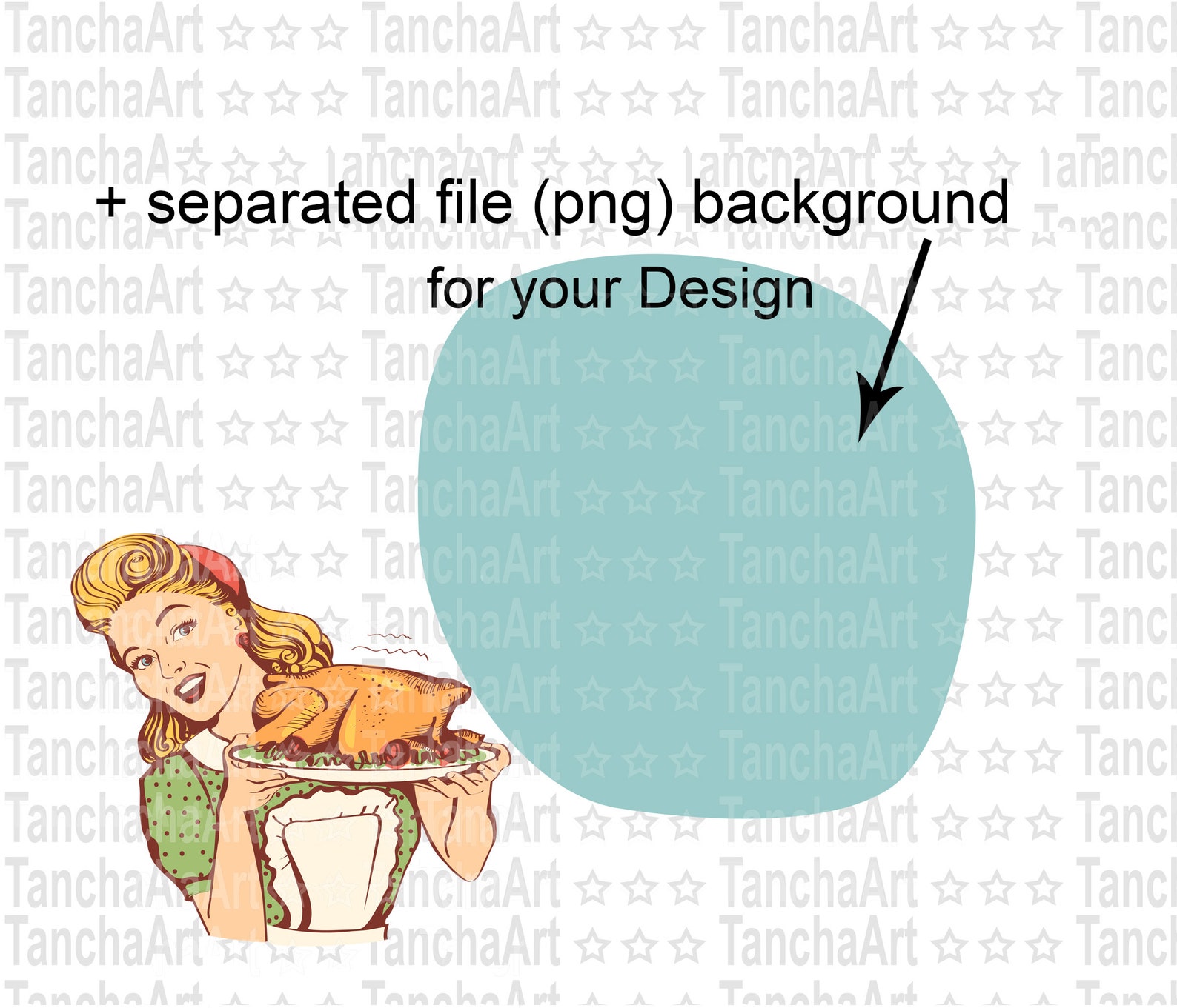 Retro Woman Chef Cooker Pin up Woman Plate Chicken Plate Cake Printable ...