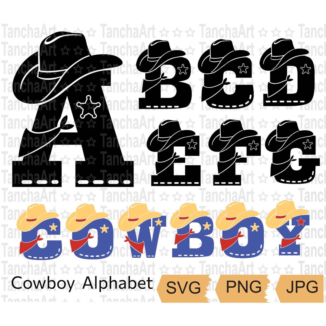 Cowboy Alphabet SVG Cowboy Clipart Cut File Digital Letters PNG Little ...