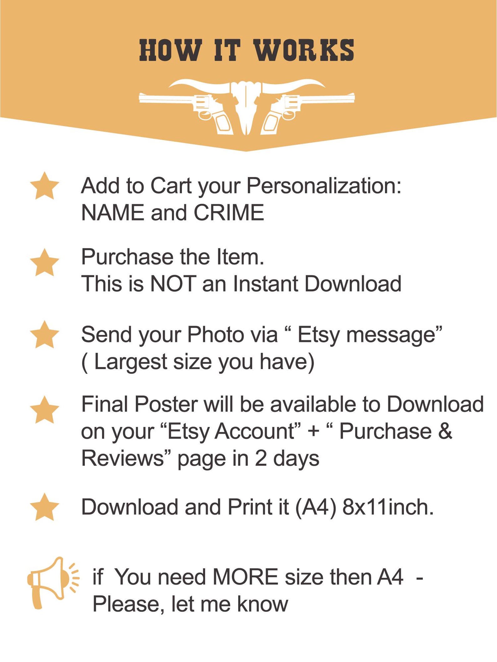 Personalized Wanted Poster JPG, PNG A4 Format 8,5x11 Inch, Custom Order ...