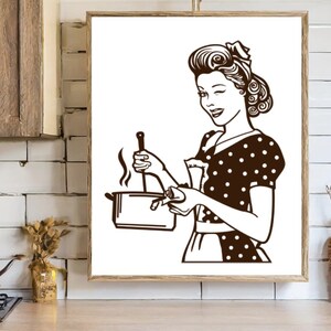 Retro Woman Cooks SVG Printable Cut File for Cricut Chef Housewife With ...