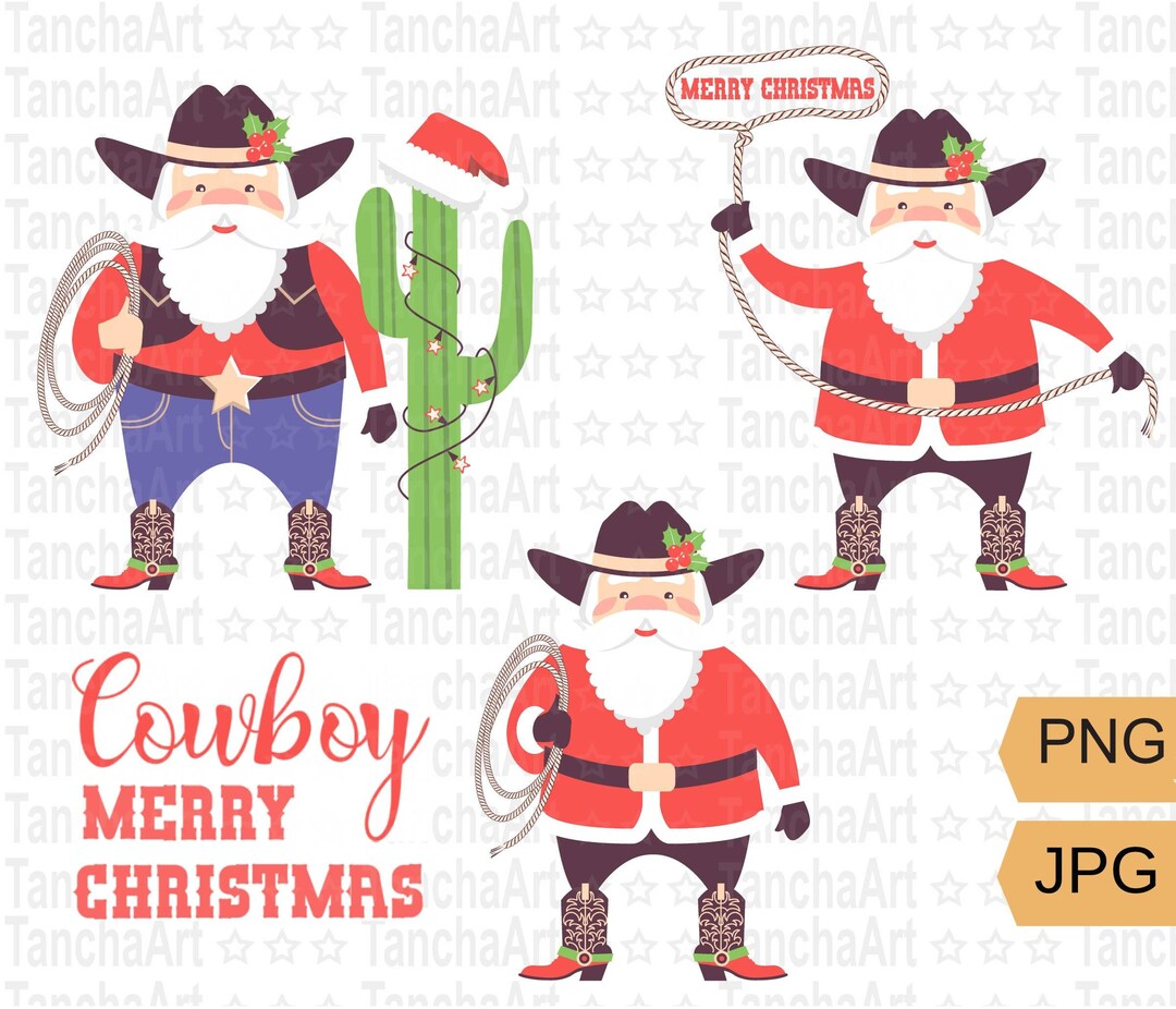 Cowboy Santa PNG Sublimation, Cowboy Christmas Santa Cactus Printable ...