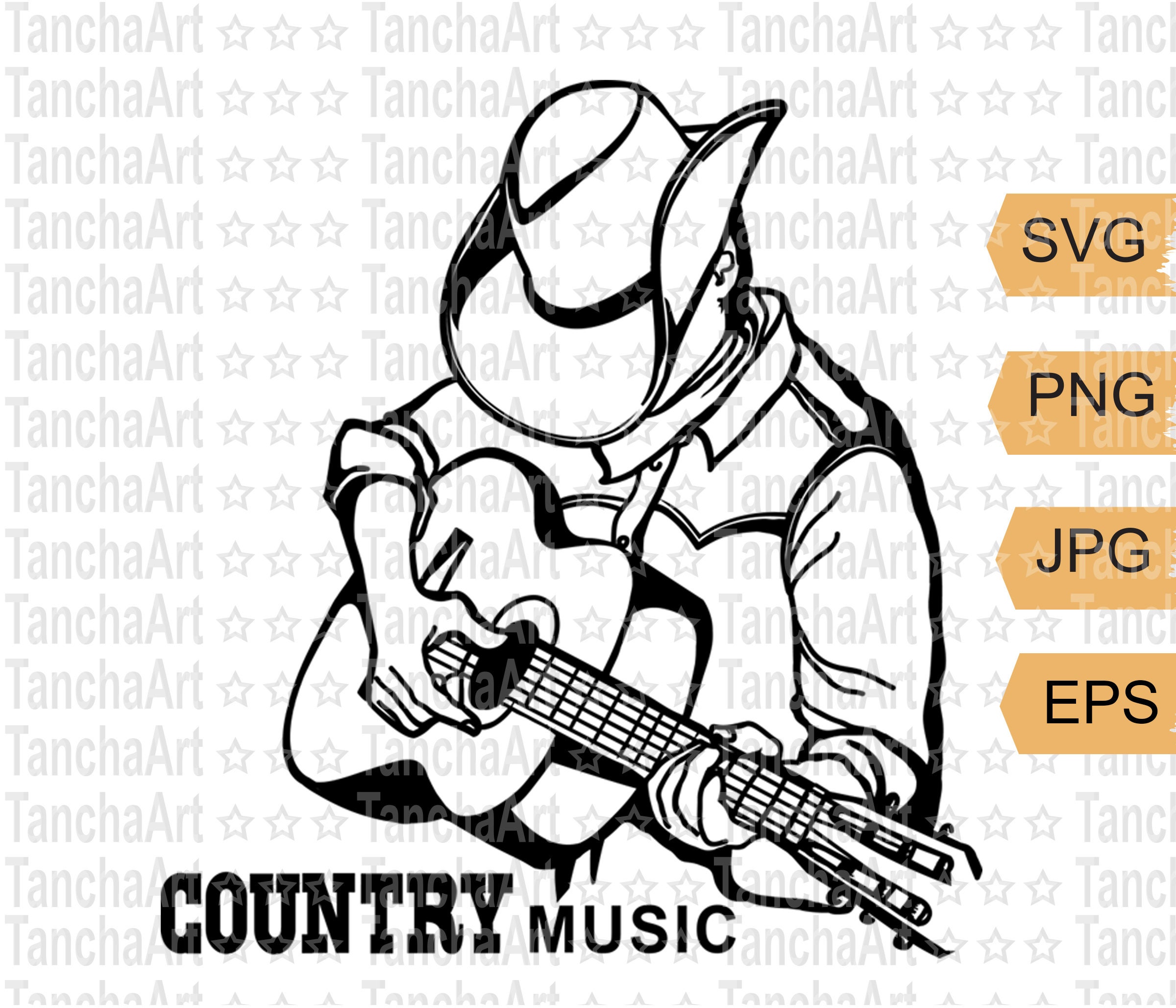 Country Music Svg Cowboy Man With Guitar Player SVG PNG EPS - Etsy