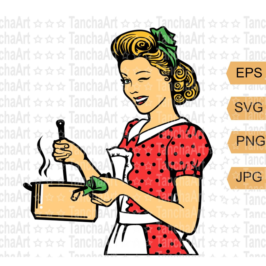Retro Woman Chef Printable Cut File SVG PNG Pin up Housewife in the ...